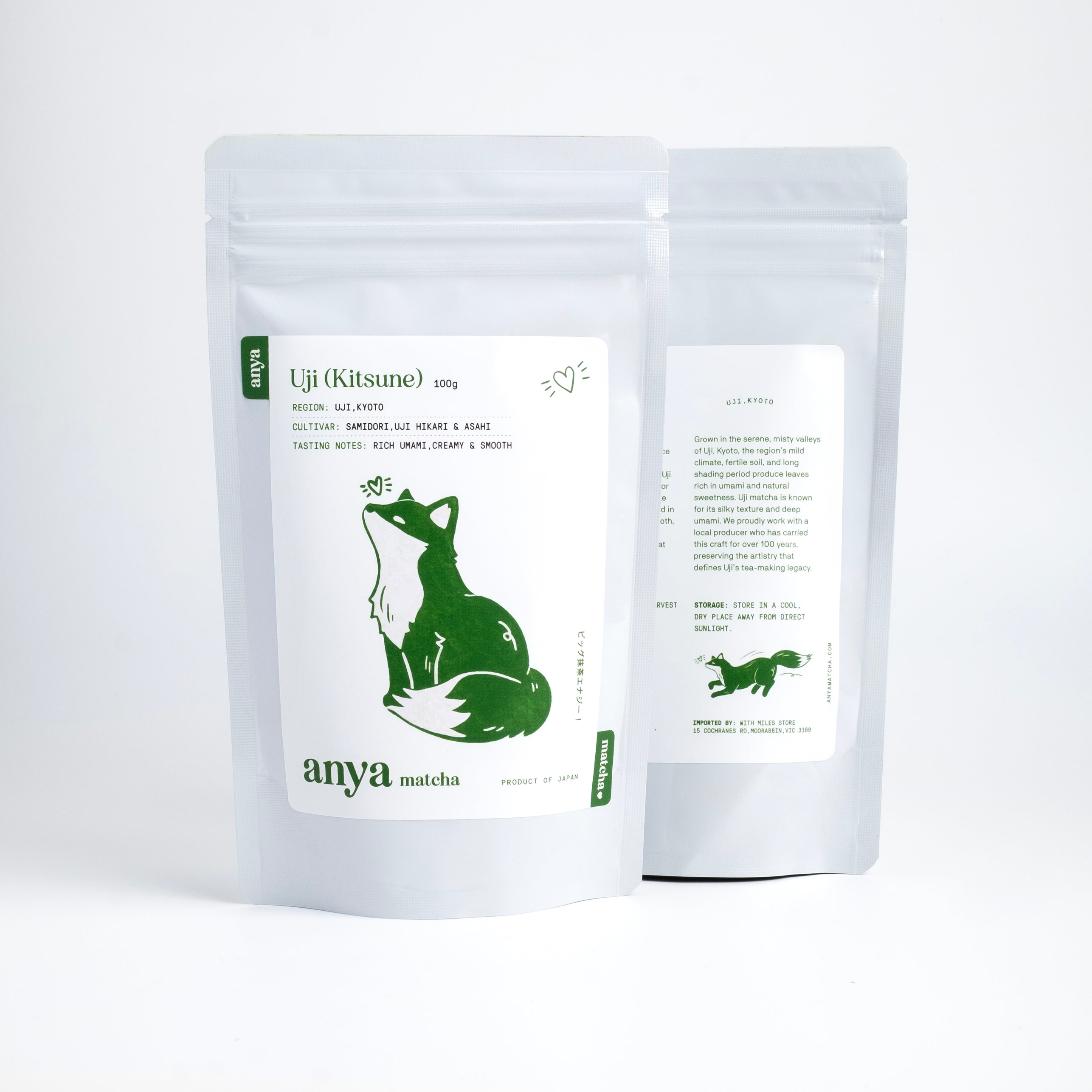 Anya Matcha - Uji Kitsune Ceremonial Grade Matcha 100g – With Miles Store